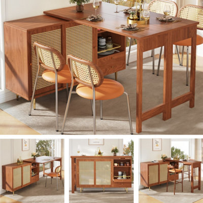 Btm 360 Rotating Brown Bar Table With Expandable Design, Rattan Door ...