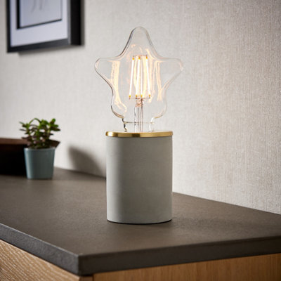 Paige Star Cylinder Matt Grey Concrete Effect Table Lamp by B&Q ...