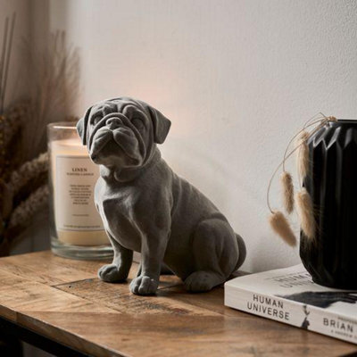 Animal Crackers Sitting Pug Dog Figurine Grey Velvet Ornament by B&Q ...