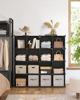 Songmics 16-Cube Storage Unit, Shoe Rack, Diy Shelving System, Stackable Cubes, Pp Plastic Shelf ...