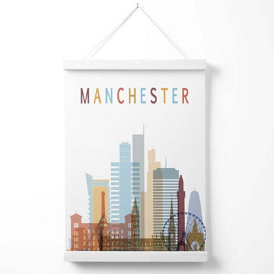 Artze Wall Art Manchester Colourful City Skyline Art Print With White ...