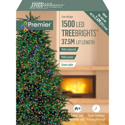 Multi-Action 1500 Multicolour Treebrights Led String Lights With Timer Function & 5M Green Cable ...