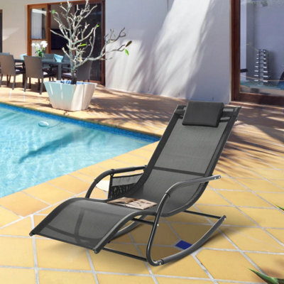 ABC Black Rocking Sun Lounger Mesh Fabric With Headrest, Armrests And ...