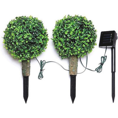Set Of 2 Light Up Solar Powered Mini Bay Tree Outdoor Garden Patio ...