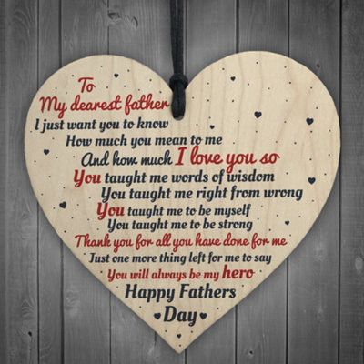 Red Ocean My Dearest Father Fathers Day Dad Daddy Wooden Hanging Heart ...
