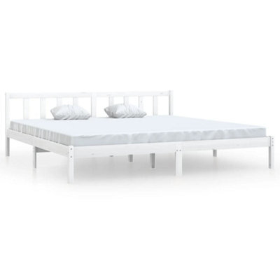 Vidaxl Bed Frame Without Mattress White Solid Wood Super King Size Bed ...