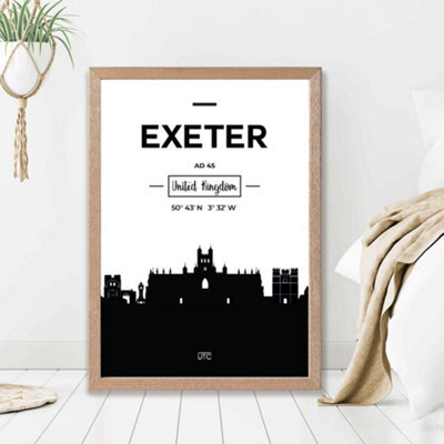 Artze Wall Art Exeter Black And White City Skyline Framed Print Size ...