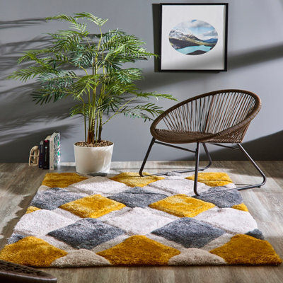 Origins 3D Geo Shaggy Ochre 160X230Cm Rug by B&Q | ufurnish.com