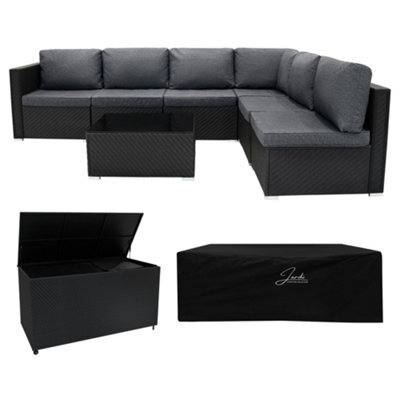 MonsterShop Rattan Modular 7 Piece Furniture Set & 700L Storage Box ...