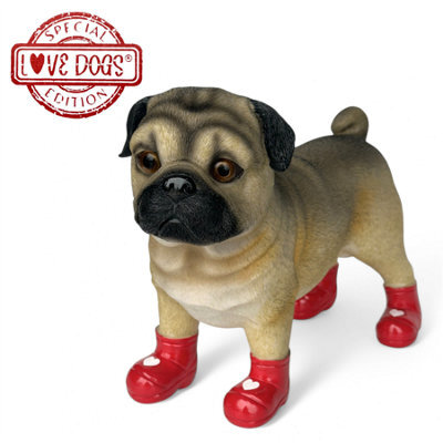 Animal Crackers Valentines Pug Figurine In Love Heart Welly Boots by B ...