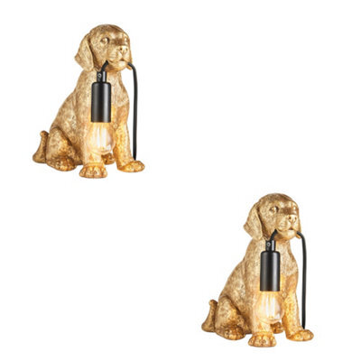 Loops Charming 2 Pack Vintage Gold Labrador Puppy Table Lamps For Cozy ...