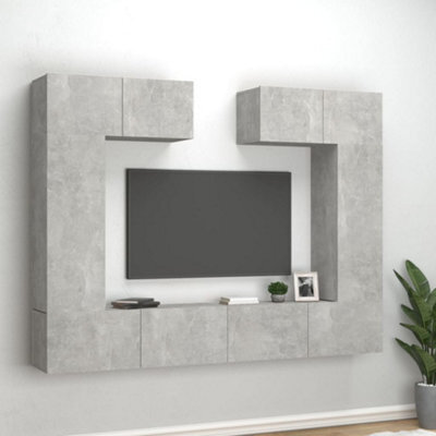 Walplus 6 Piece Tv Cabinet Set Concrete Grey Engineered Wood by B&Q ...