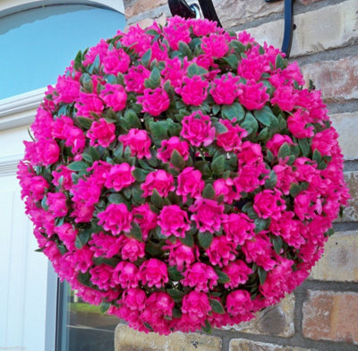 Best Artificial 28Cm Pink Rose Hanging Basket Flower Topiary Ball ...
