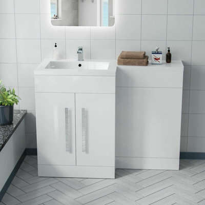Nes Home White Lh 1100mm Gloss Bathroom Vanity Unit Basin Sink Cabinet ...
