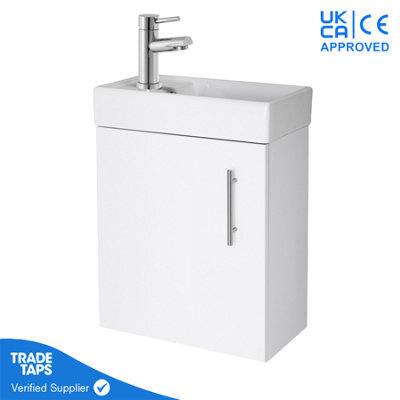 GravaHaus White Gloss Wall Hung Vanity Unit 400mm With Chrome Tap, Waste & Handle by B&Q ...
