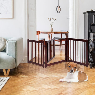 Costway Freestanding Wooden Dog Gate Indoor 3 Panels Step Over Fence ...