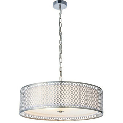 Hanging Ceiling Pendant Light Satin Nickel & Fabric Round Geometric ...