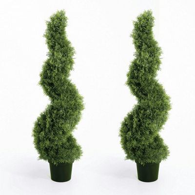 2X Artificial Spiral Topiary Tree - 4Ft Faux Cedar Twist By Blooming ...