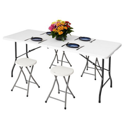 Novecrafto 6Ft Folding Table & 4 Folding Stool Set - Easy-To-Store ...