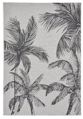 305 Flat Easy Clean Palm Trees Rug - Cream/black - 160X220 by B&Q ...