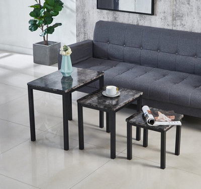 Modernique Grey Mdf Marble Effect Top Nest Of 3 Table Sets by B&Q ...