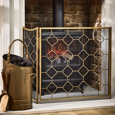 Dibor Vintage Style Antique Brass Footed Fire Guard With Coal Scuttle ...