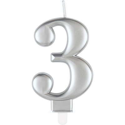 Unique Party Number 3 Metallic Birthday Candle Metallic Silver (One ...