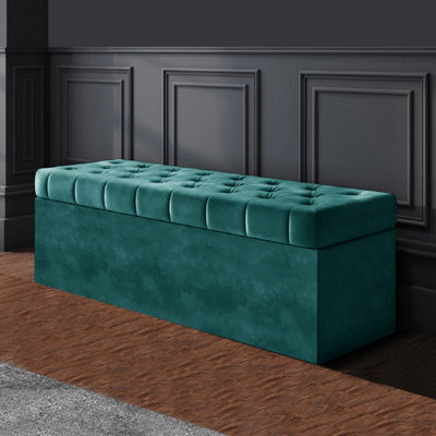 120Cm Sd Ottoman Storage Box, Emerald Green Velvet Upholstered ...