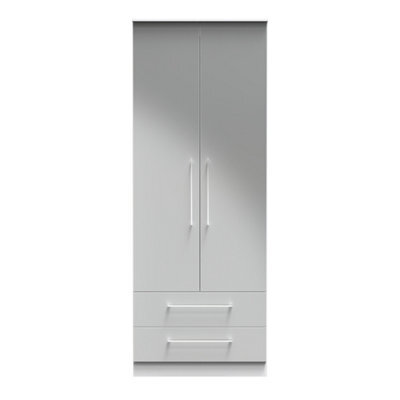 Chester 2 Door 2 Drawer Wardrobe In Uniform Grey Gloss & White (Ready ...