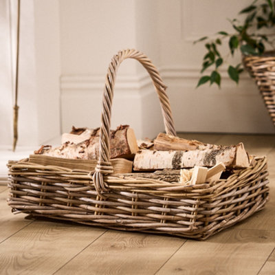 Dibor Traditional Style Wicker Large Fireplace Log Storage Basket With Handle by B&Q | ufurnish.com
