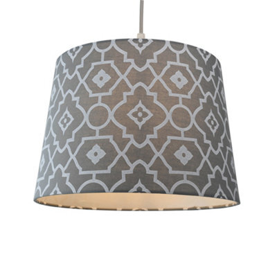 Arlec Tapered Cotton Grey Light Shade (D)28Cm,geometric Print Pattern ...