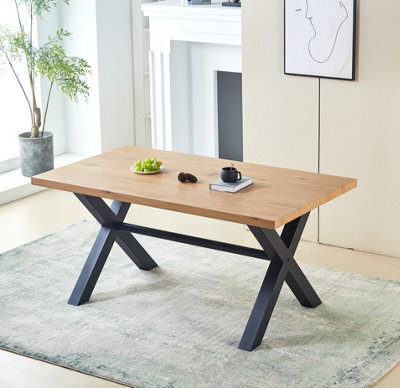 HomeTouch Modern Oak Wood Veneer Dining Table Large Kitchen Table With ...