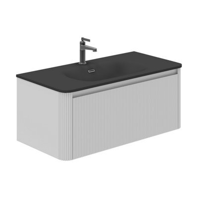Plum&clay Isla Ribbed Fluted White Wall Hung Drawer Vanity Unit & Black ...