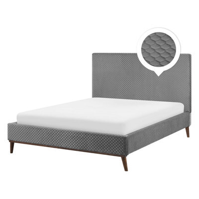 Beliani Bed Velvet Bayonne 140 X 200 Cm (Eu Double) Light Grey by B&Q ...