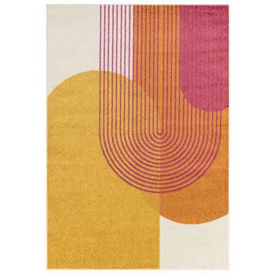 Orange Multicolour Retro Abstract Modern Funky Stain Resistant Rug For ...