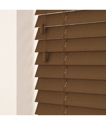 50mm Slat Dark Oak Real Wood Venetian Blind With Strings 120Cm Drop ...