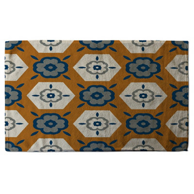 Andrew Lee Rust Orange Background With Gray, Navy Blue And Beige (Bath ...