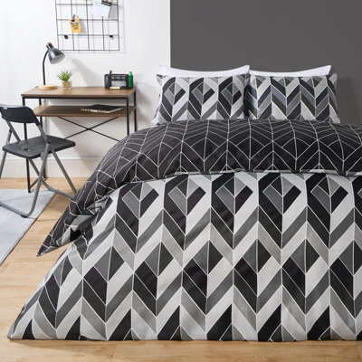 OHS Geo Duvet Cover Bedding Set Pillowcase Reversible Chevron, Grey ...