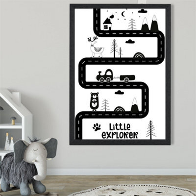 Artze Wall Art Cute Little Explorer Map Scandi Framed Print Size: A2 ...