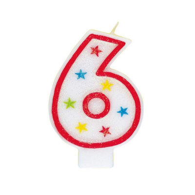 Unique Party Number 6 Happy Birthday Candle & Cake Topper White ...