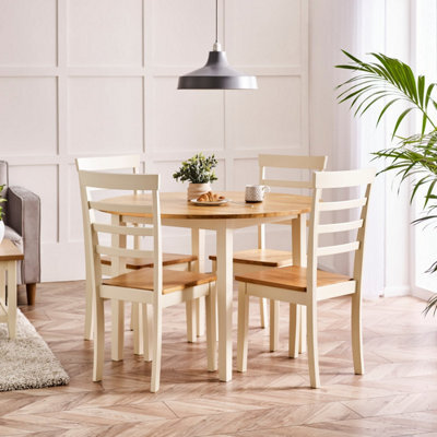 Furniturebox Uk Salcombe Round Wooden Table & 4 Whitby Cream Dining ...