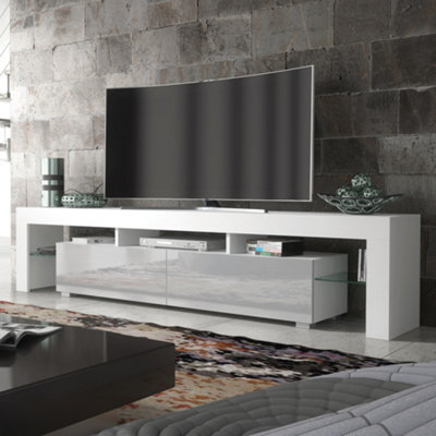 Tv Unit 200Cm Modern White With High Gloss Grey Doors - Creative ...