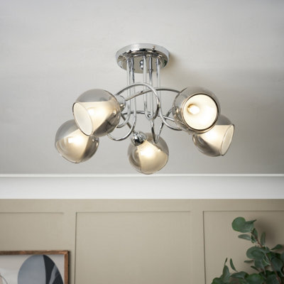 Inlight Elevate Glass & Steel Chrome & Smoked Glass Effect 5 Lamp ...