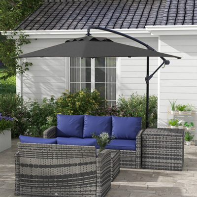 Outsunny 3 M Cantilever Parasol With Cross Base, Crank Handle, 6 Ribs ...