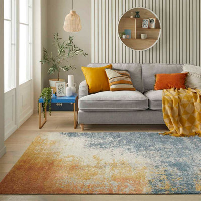 Rossa Modern Rug Light Blue Gold Rug 80X150Cm For The by B&Q | ufurnish.com