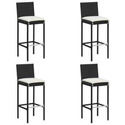 Berkfield Garden Bar Stools With Cushions 4 Pcs Black Poly Rattan by B ...