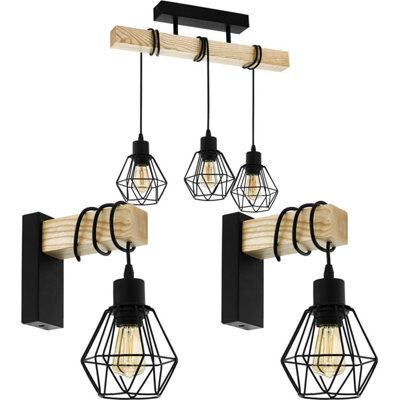 Trendy Black Wire Cage Ceiling Spot Light With 2 Matching Wall Lamps by ...