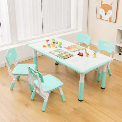 Costway Kids Table And 4 Chairs Set Children Art Study Multi-Activity ...
