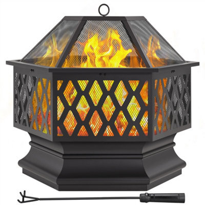 Yaheetech Hex-Shaped Fire Pit With Spark Screen And Poker by B&Q ...
