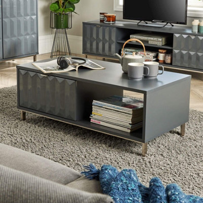 Home Source Siena 1 Drawer High Gloss Grey Geometric Living Room Coffee ...